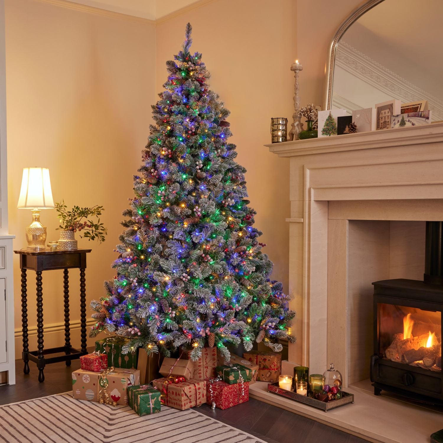 Snowy Windsor Christmas Tree Dual LED Warm White and Multi Colour Celebright UK